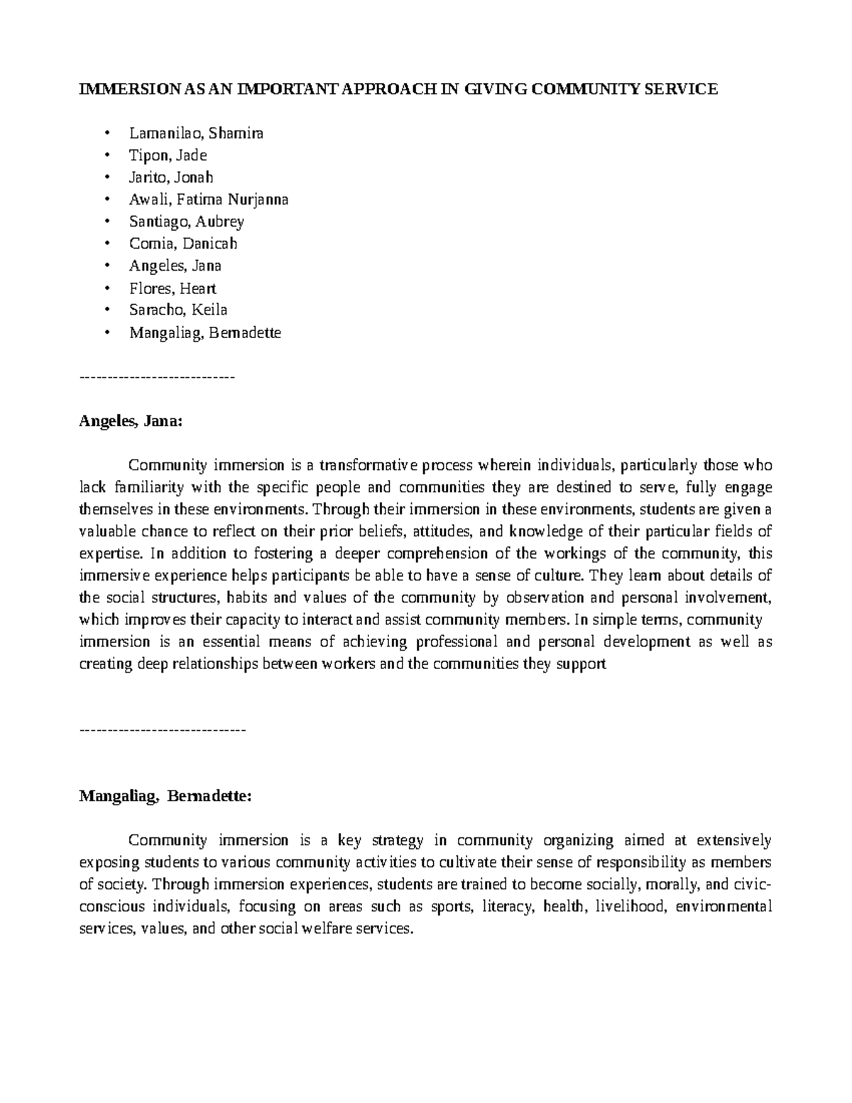 Immersion AS AN Important Approach IN Giving Community Service 1 ...