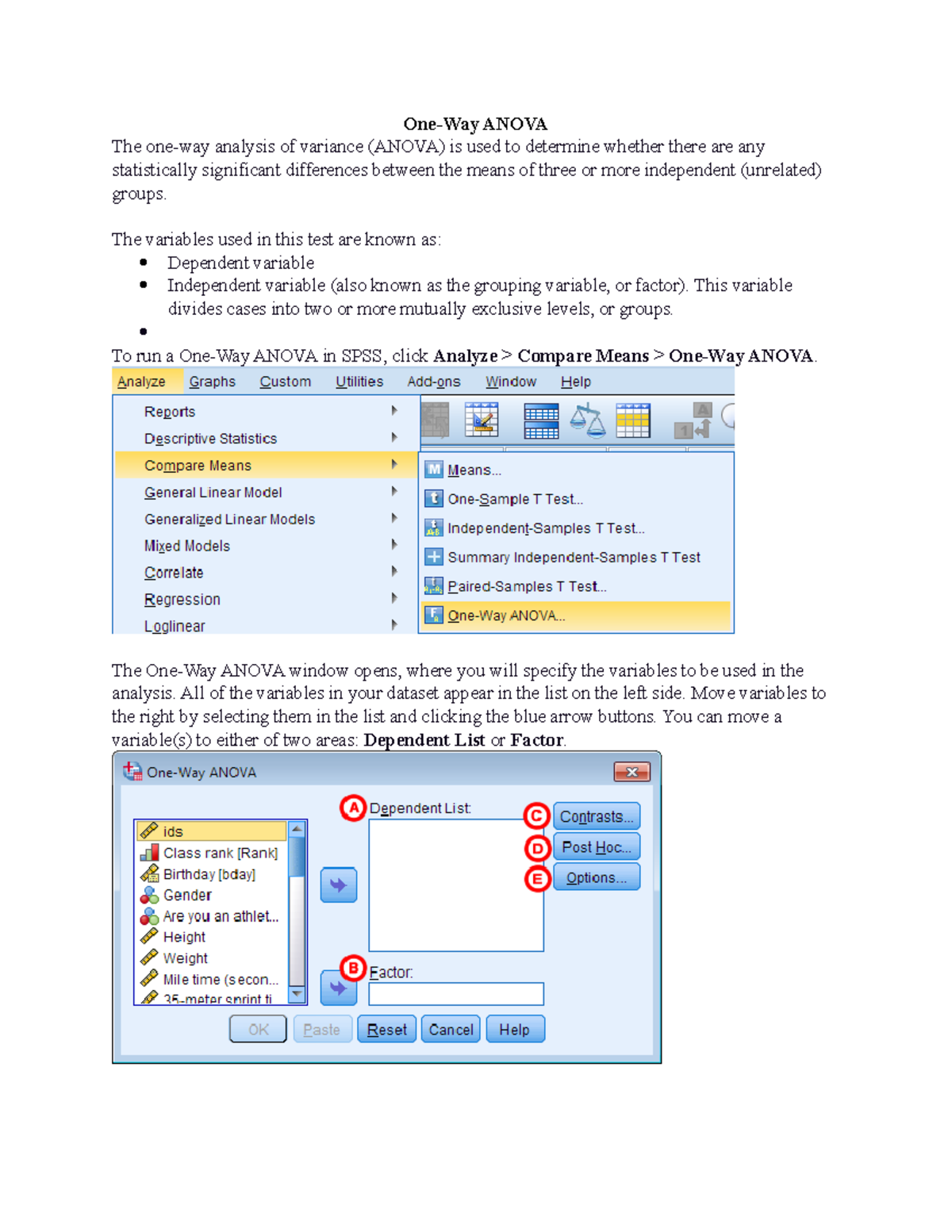 One-Way Anova Note-1 - Dr. L Yao - One-Way ANOVA The one-way analysis ...