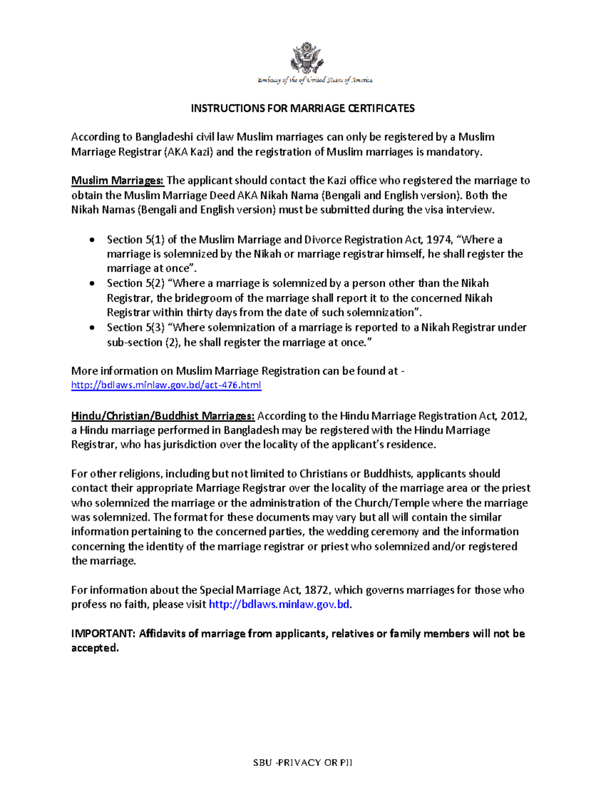 Instructions FOR Marriage Certificates - SBU - PRIVACY OR PII ...