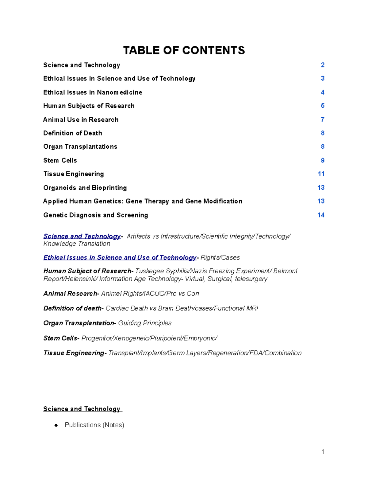 Full course review - TABLE OF CONTENTS Science and Technology 2 Ethical ...