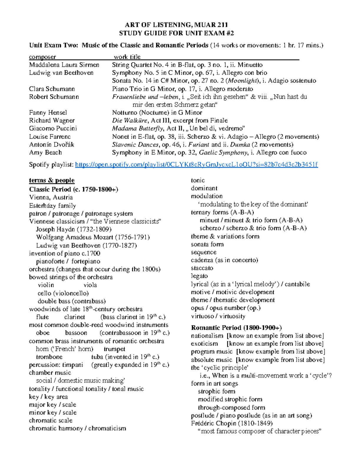 Study Guide Exam #2 Fall 2023 (revised 2023) - Copy - ART OF LISTENING ...