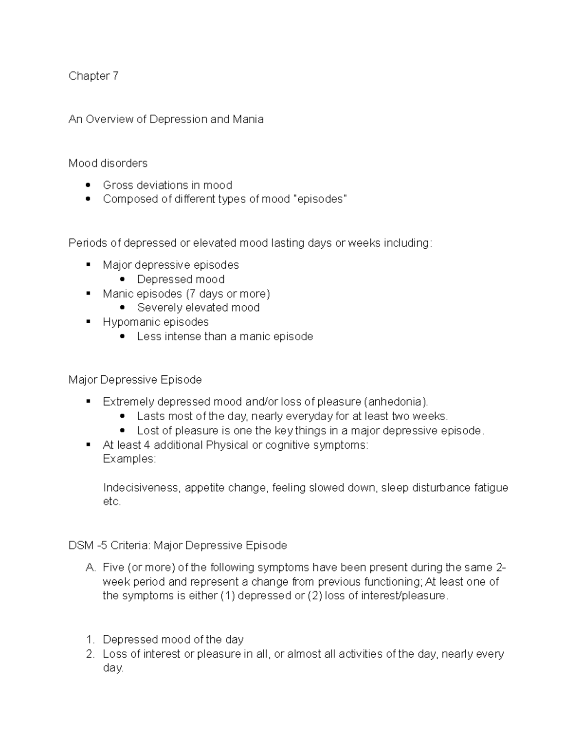 MOOD Disorders - Chapter 7 An Overview of Depression and Mania Mood ...