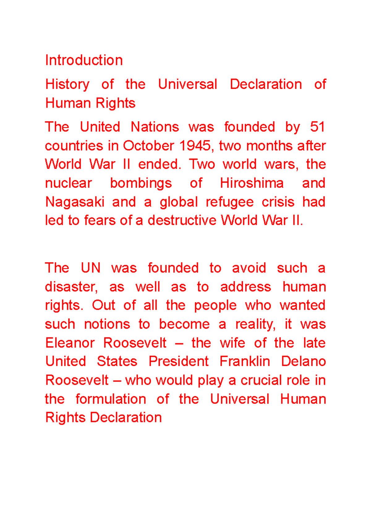 UDHR Final - HUMAN RIGHTS AND UDHR - Introduction History of the ...