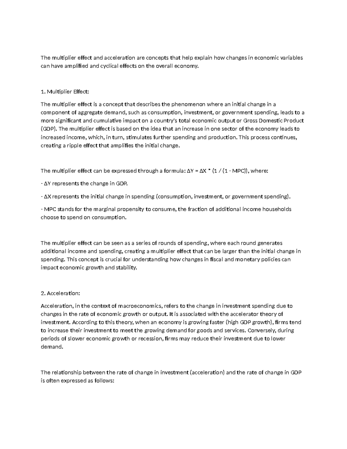 Macroeconomics - Copy - The multiplier effect and acceleration are ...