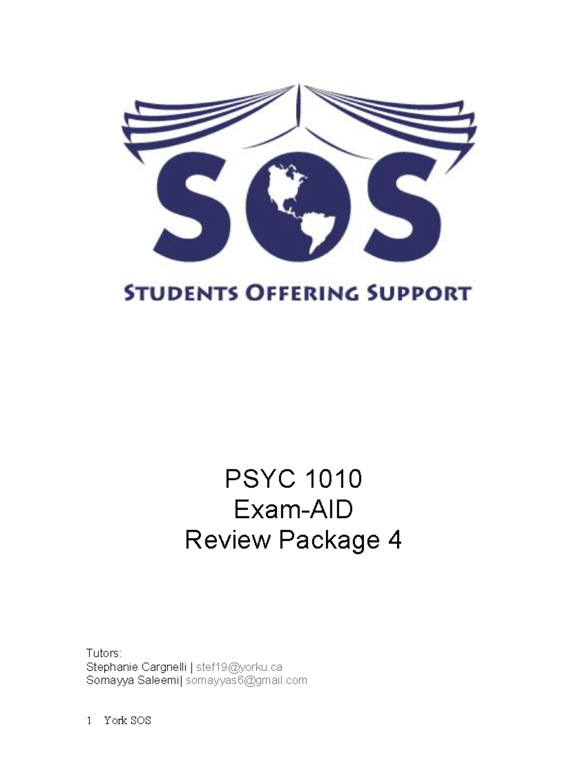 PSYC 1010 Package 4 (Jubis) - PSYC 1010 Exam-AID Review Package 4 Tutors: Stephanie Cargnelli ...