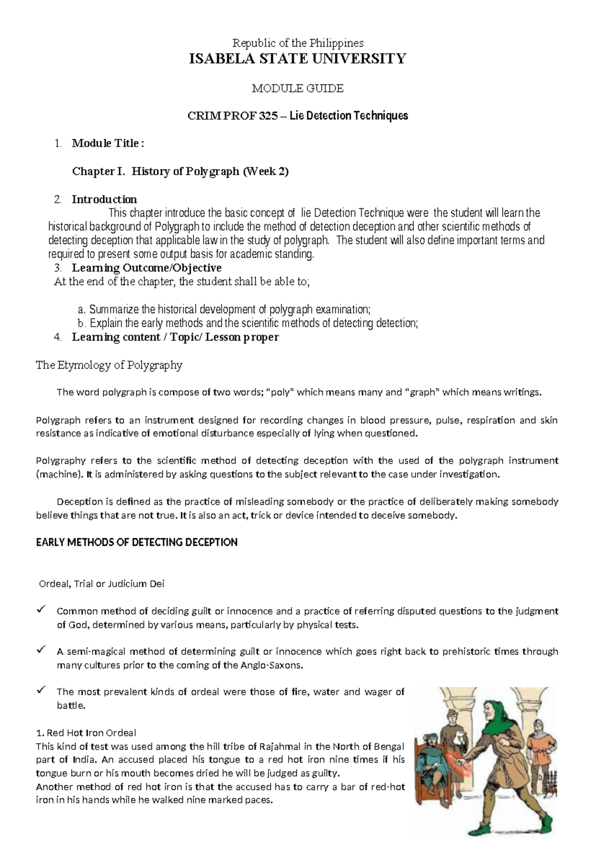 Crim Prof 325 Module (Week 1) - Republic of the Philippines ISABELA STATE UNIVERSITY MODULE ...
