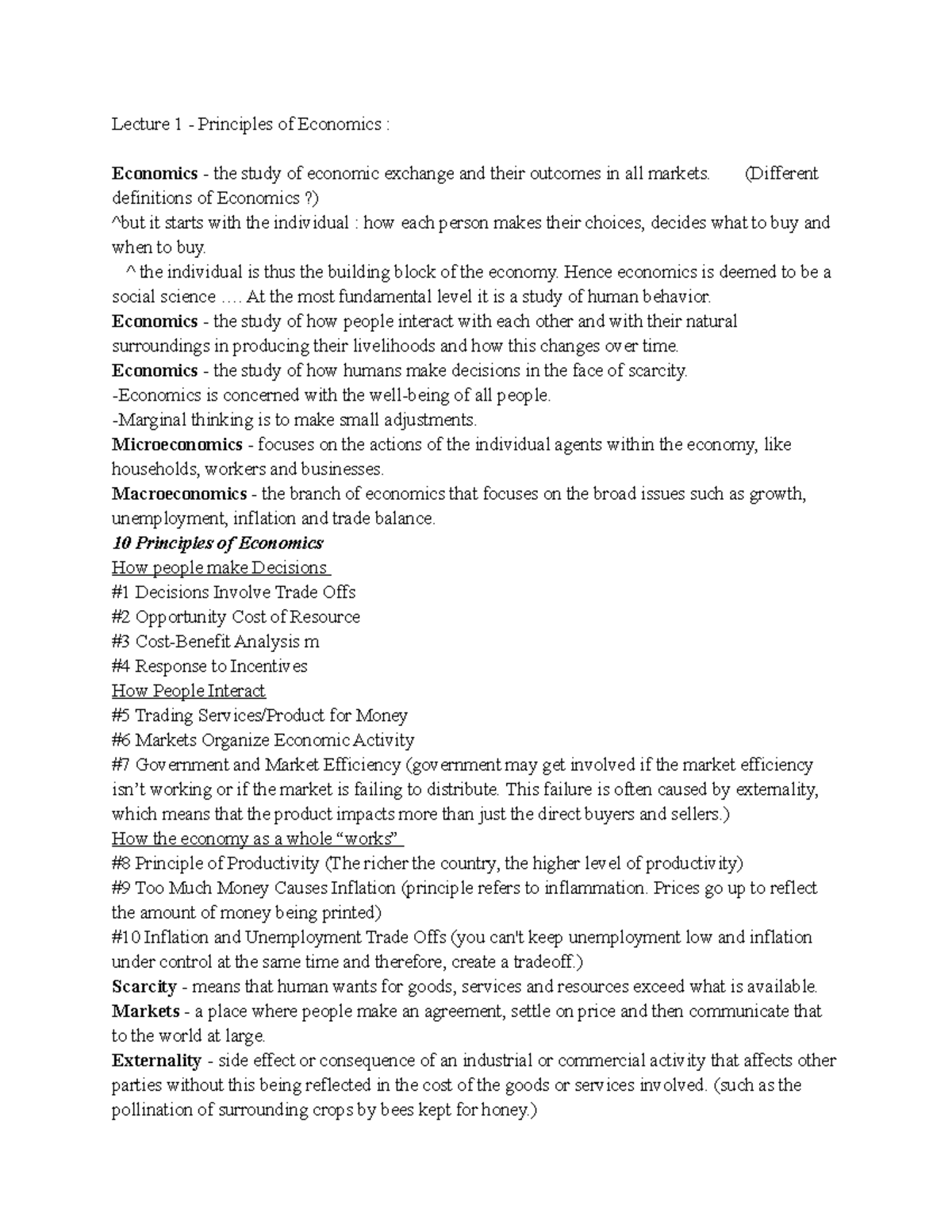 Principles of Economics Notes - Lecture 1 - Principles of Economics ...