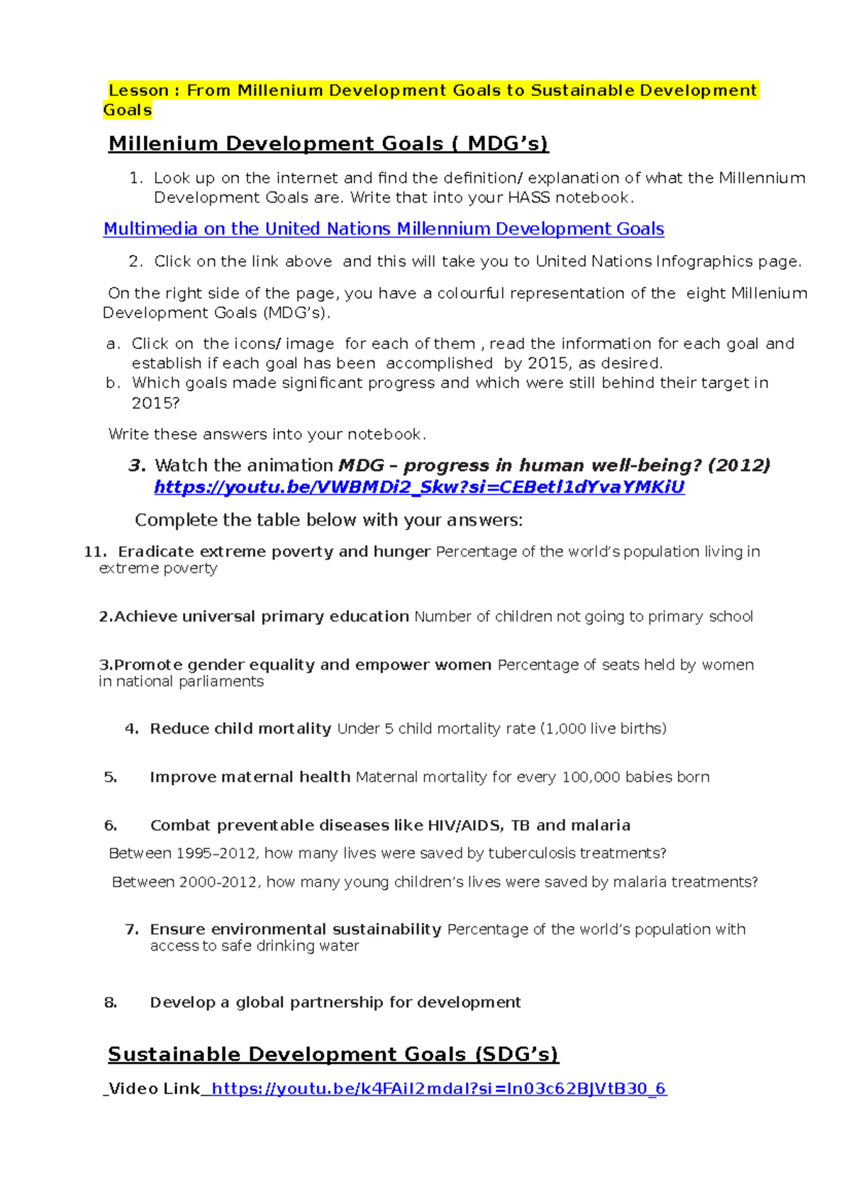 Lesson From MDGs to SDGs - Lesson : From Millenium Development Goals to ...