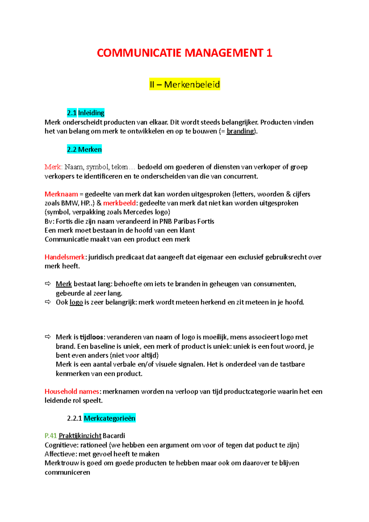 Coomans Notities - COMMUNICATIE MANAGEMENT 1 II – Merkenbeleid 2 Merk ...