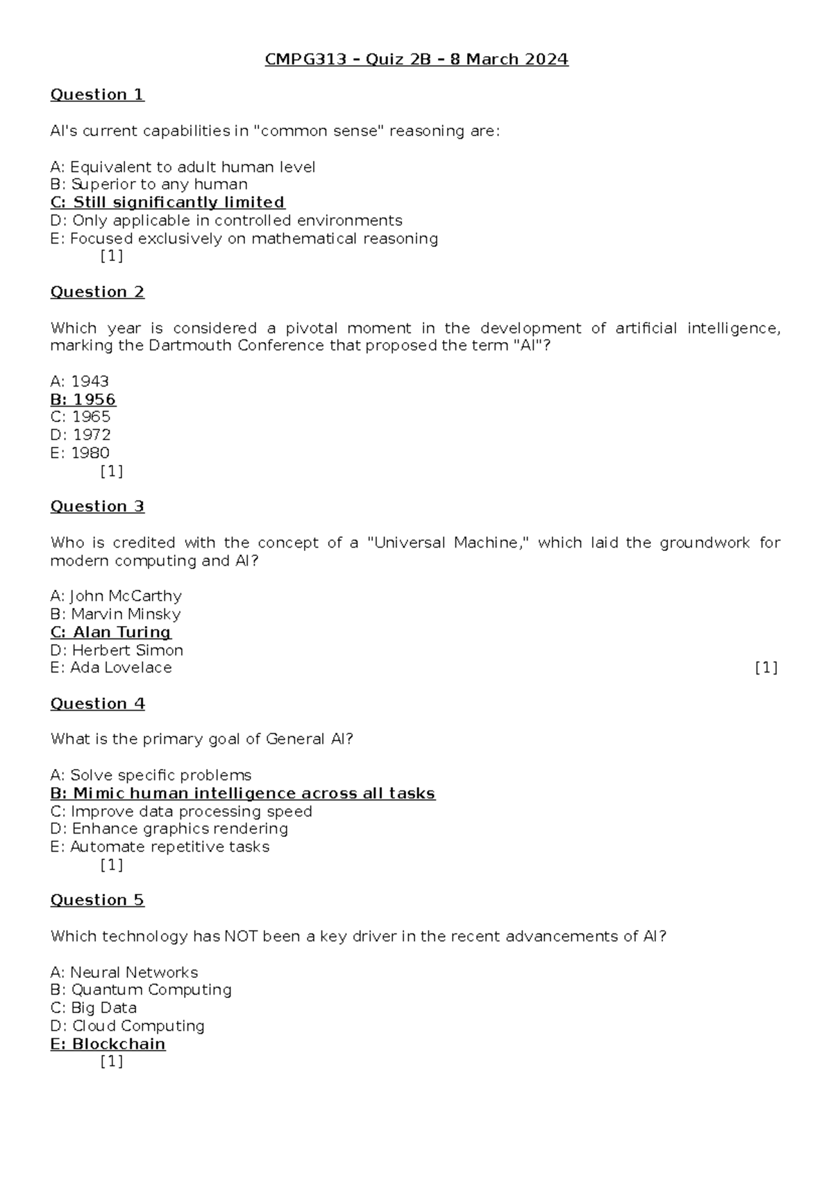 Ai21 09March 2024 Quiz2B memo - CMPG313 – Quiz 2B – 8 March 2024 Question 1 AI's current - Studocu