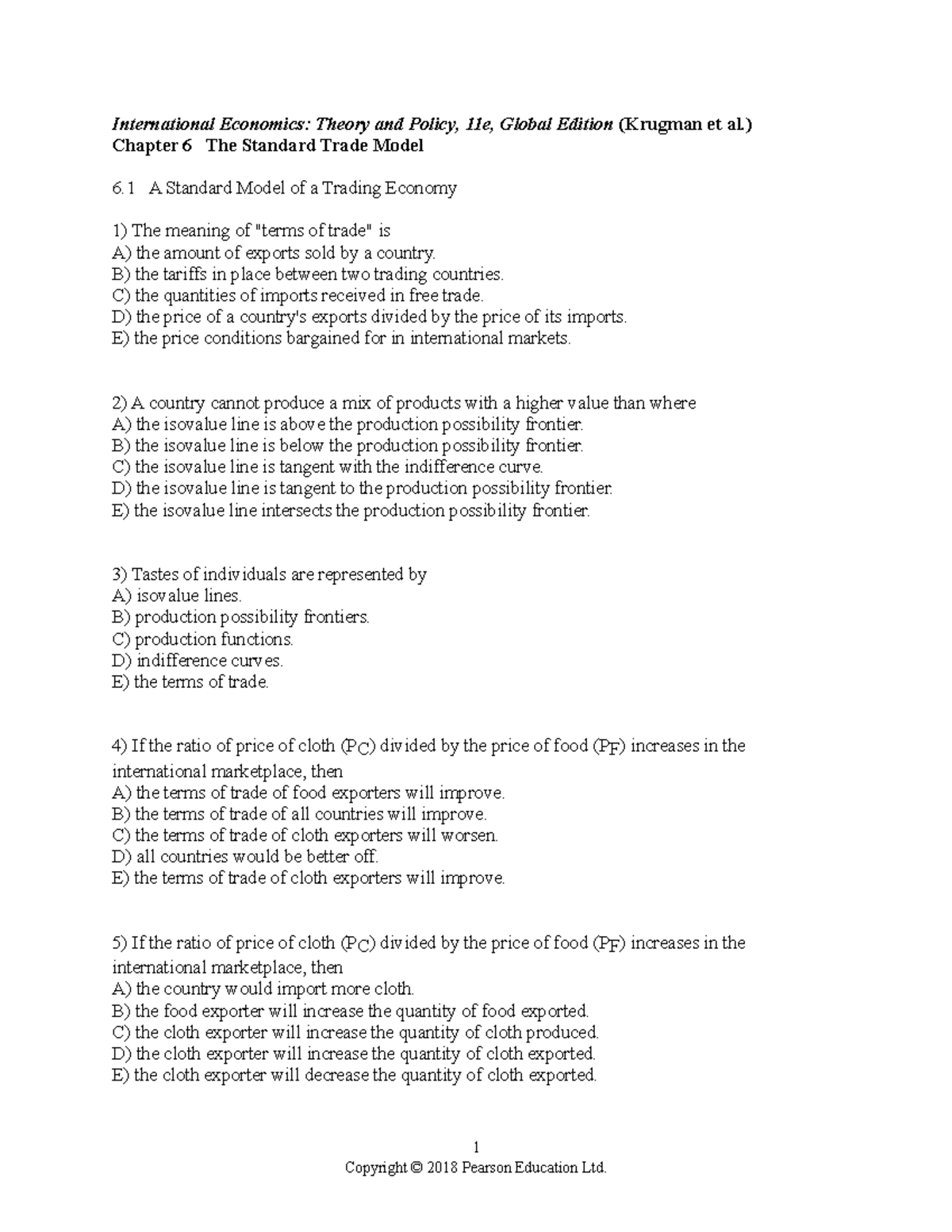 Exercises Week 3 - International Economics: Theory and Policy, 11e ...