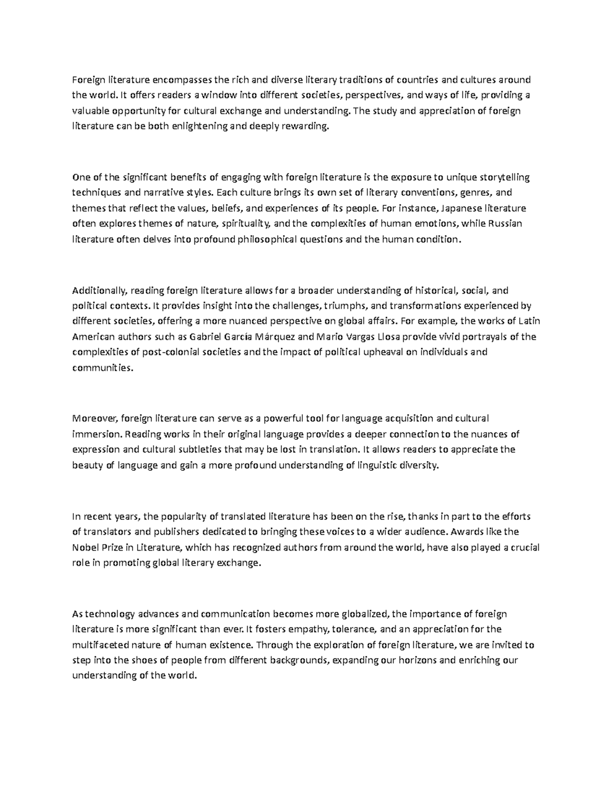 Foreign literature - It offers readers a window into different ...