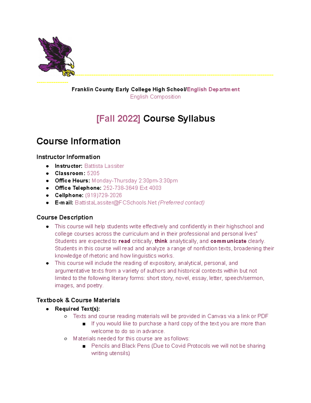 English Composition - syllabus - Franklin County Early College High ...