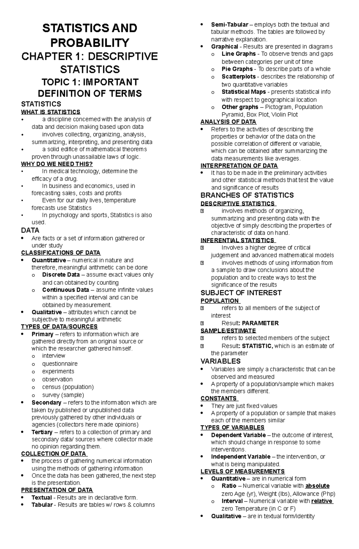 Statistics AND Probability Senior High School Students - STATISTICS AND ...