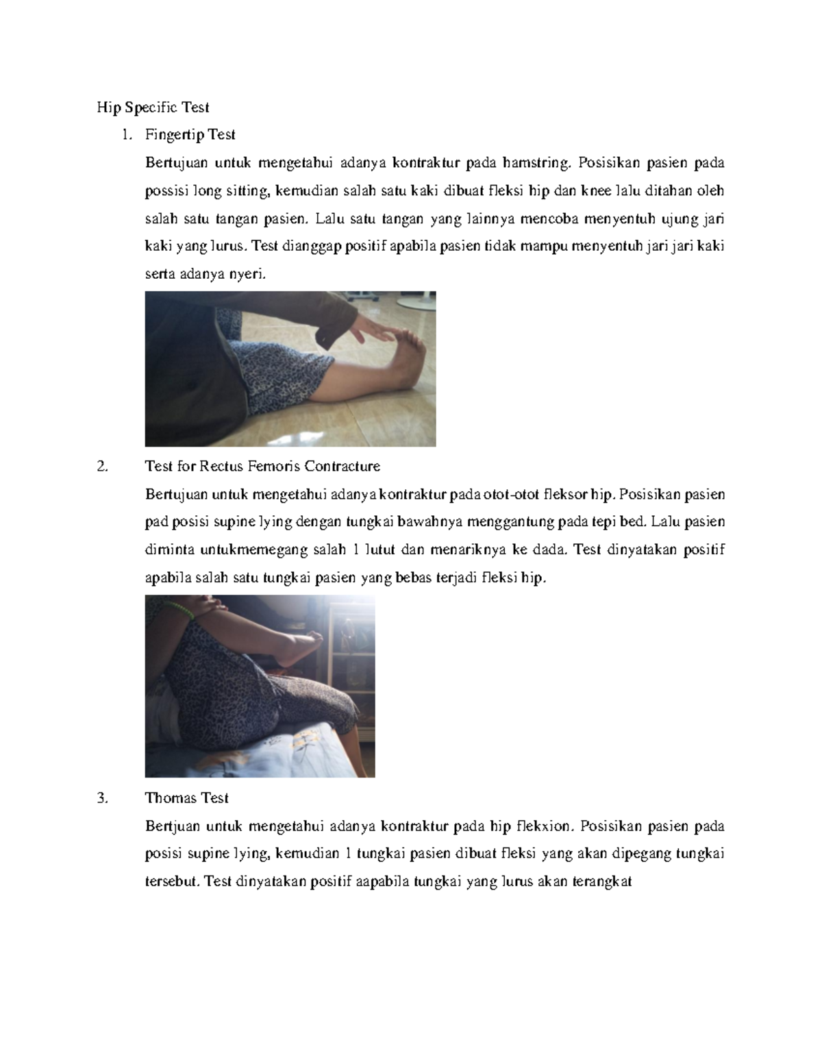 Hip Specific Test - laporan praktikum beserta tata cara mengenai ...