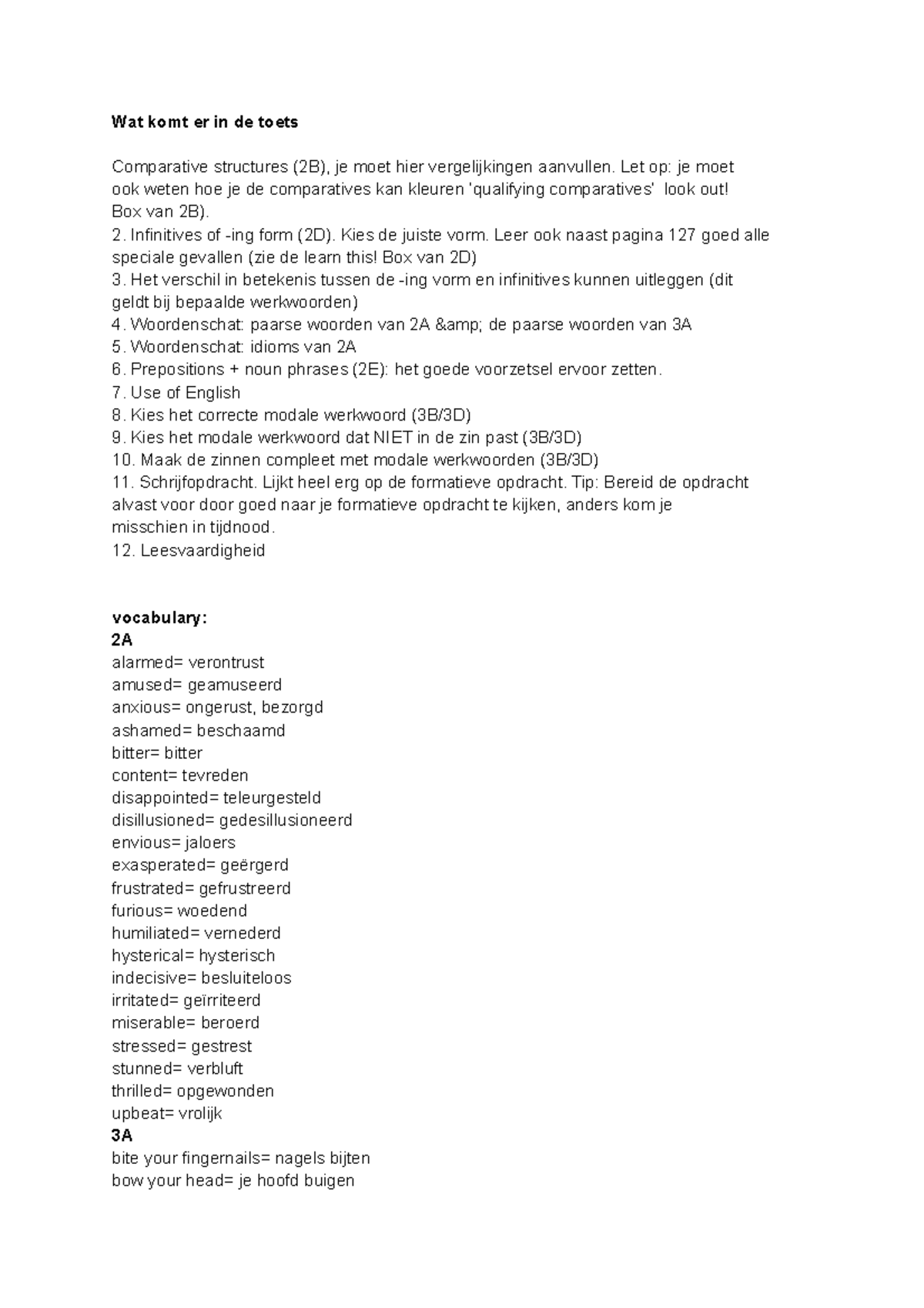 Engels - Wat komt er in de toets Comparative structures (2B), je moet ...