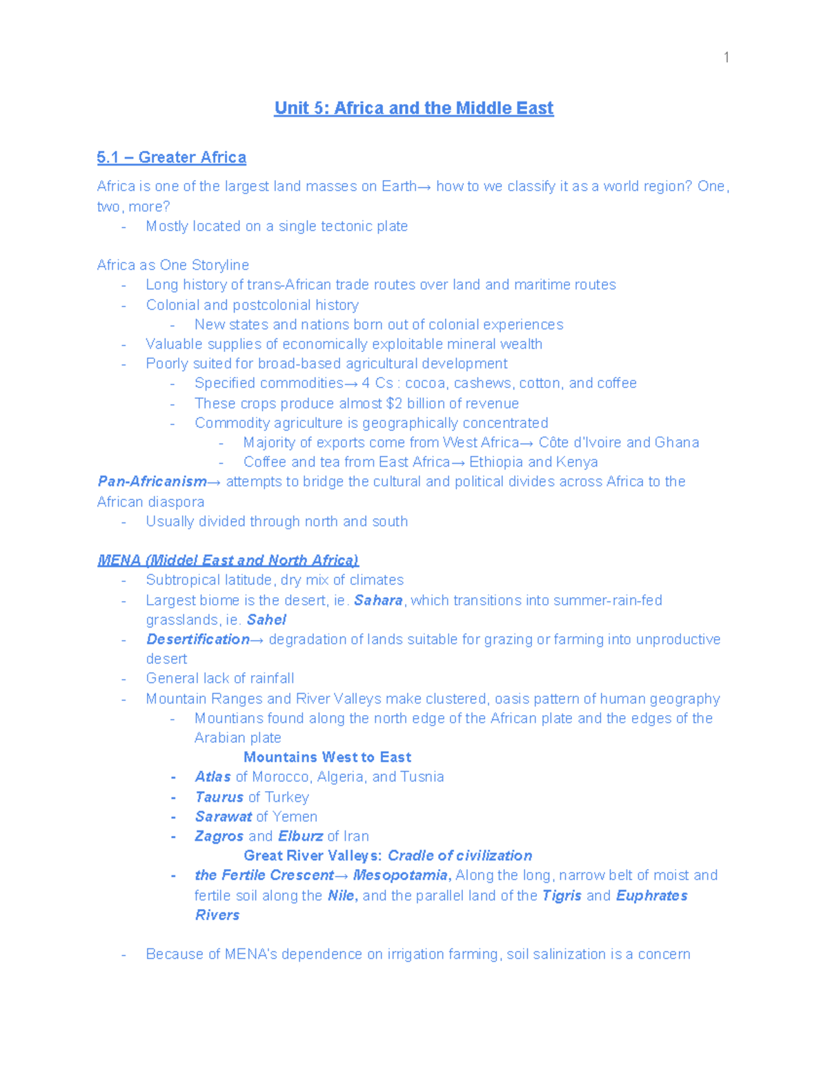 GEOG 11 unit 5 – Africa and the Middle East - Unit 5: Africa and the ...