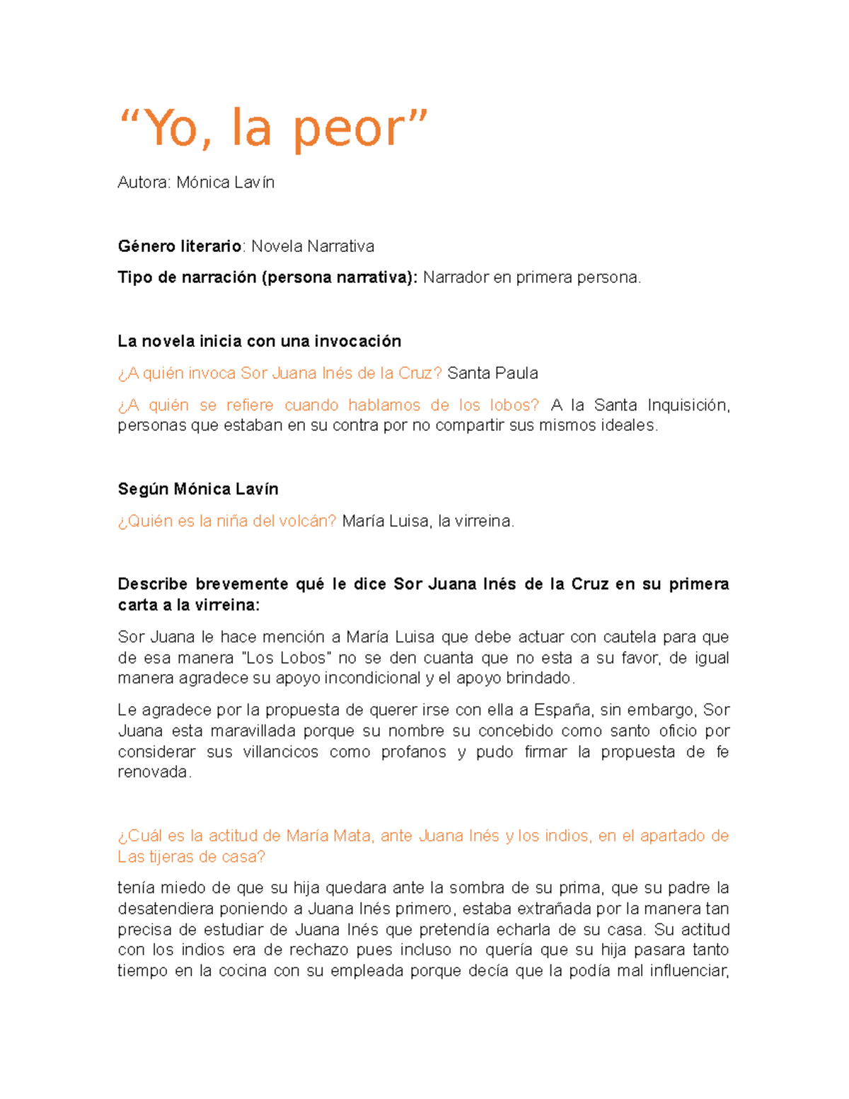 “Yo, la peor” - ESCRITO DE UN IBRO - “Yo, la peor” Autora: Mónica Lavín ...