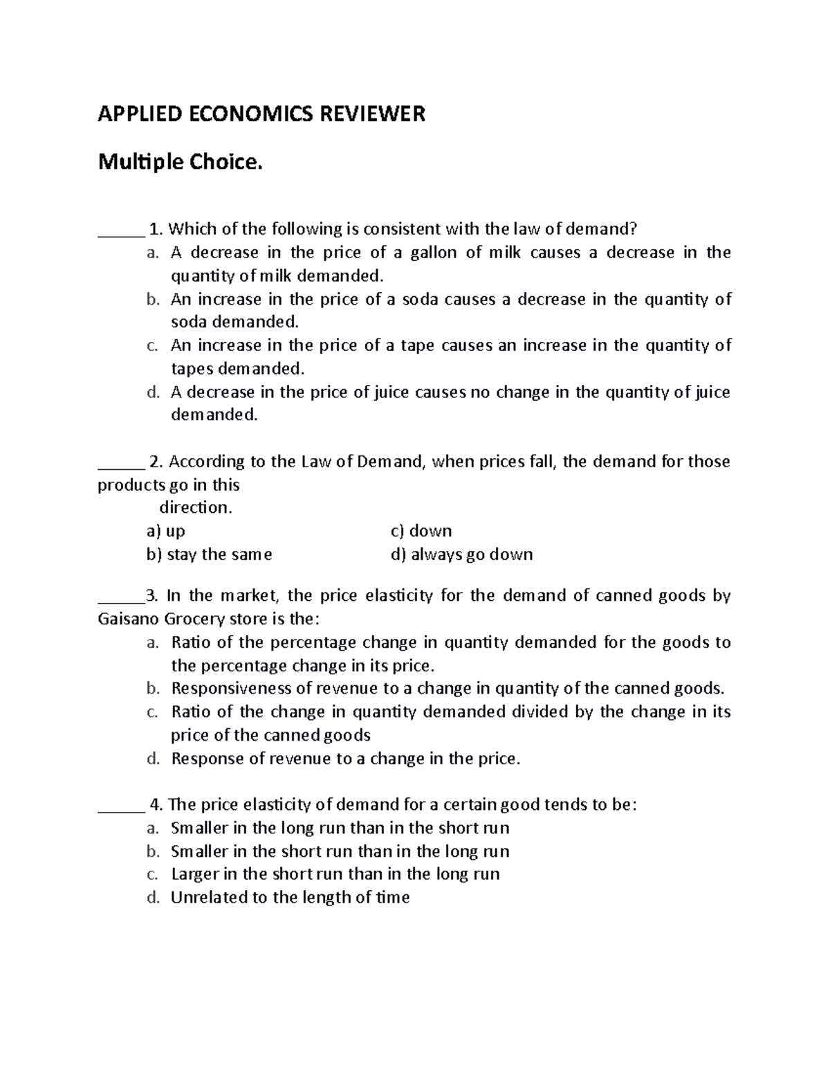 Reviewer of Applied Eco -11 - APPLIED ECONOMICS REVIEWER Multiple ...