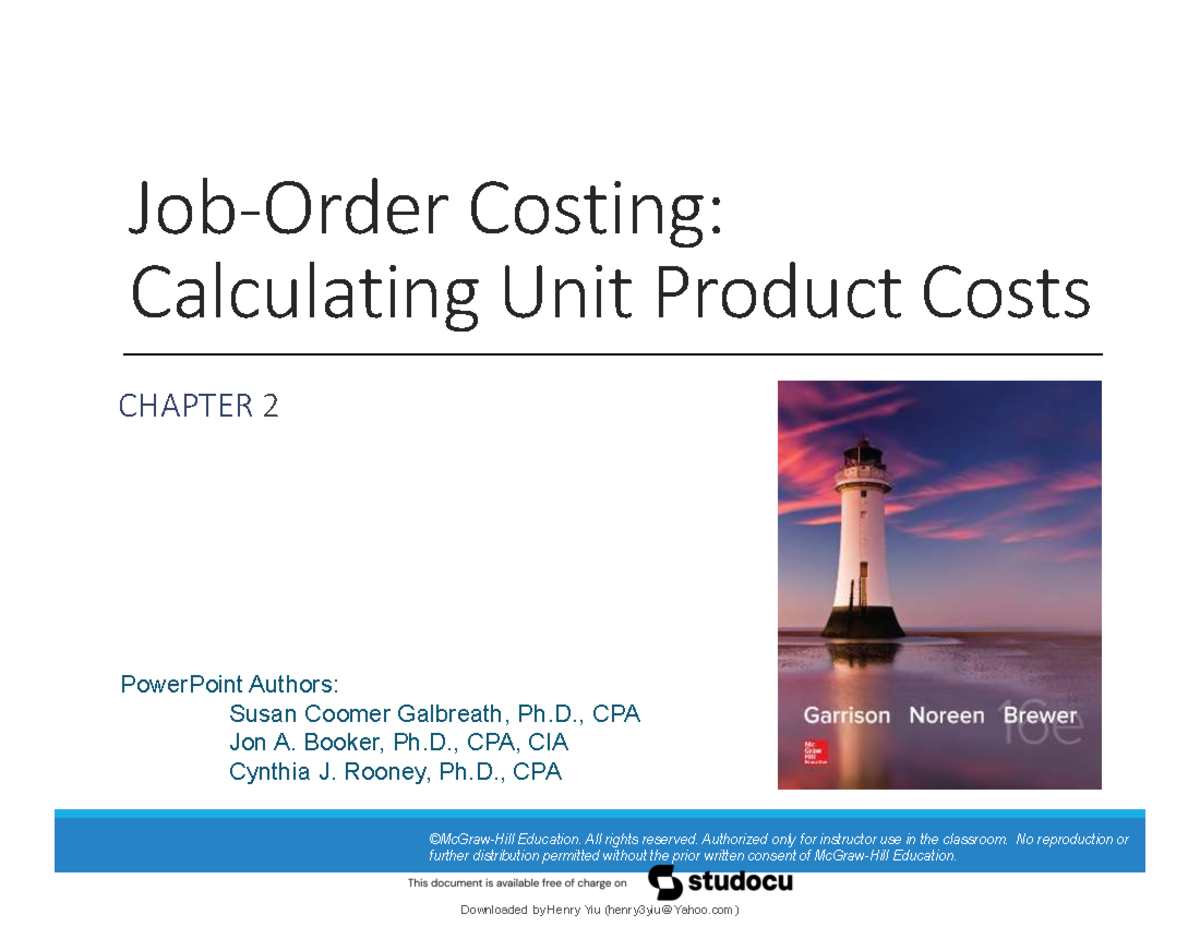 Managerial Acct02 Job Order Costing Powerpoint Authors Susan