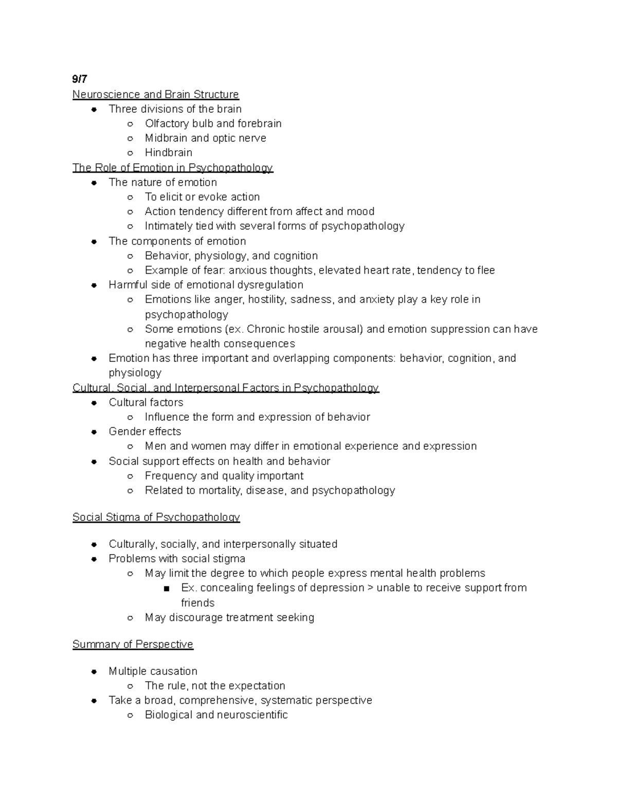 Psychopathology - N/A - 9/ Neuroscience and Brain Structure Three ...
