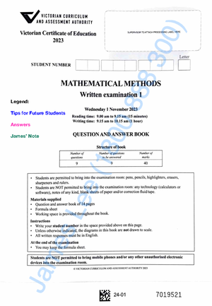 Practice SAC Methods - 2023 MATHEMATICAL METHODS(CAS) UNIT 4 Problem ...
