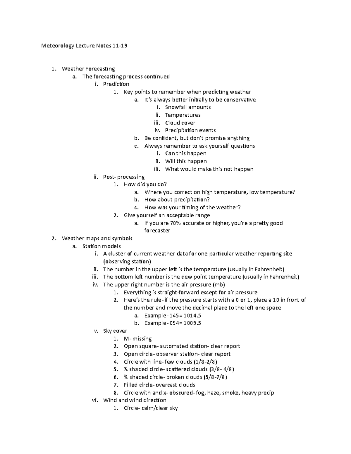 Meteorology Lecture Notes 11-19 - Weather Forecasting a. The ...
