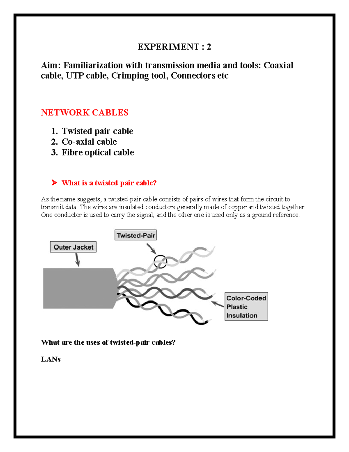 Experiment 2 computer network - EXPERIMENT : 2 Aim: Familiarization ...