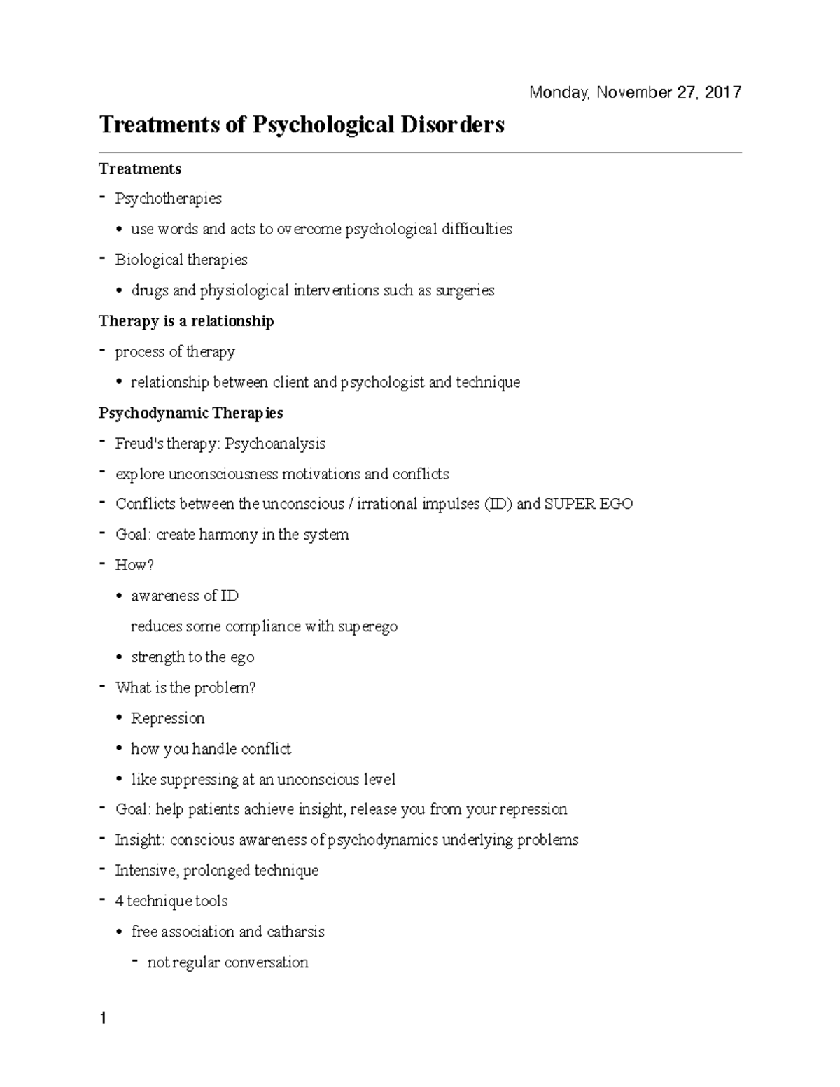 Treatments of Psych Disorders - Monday, November 27, 2017 Treatments of ...