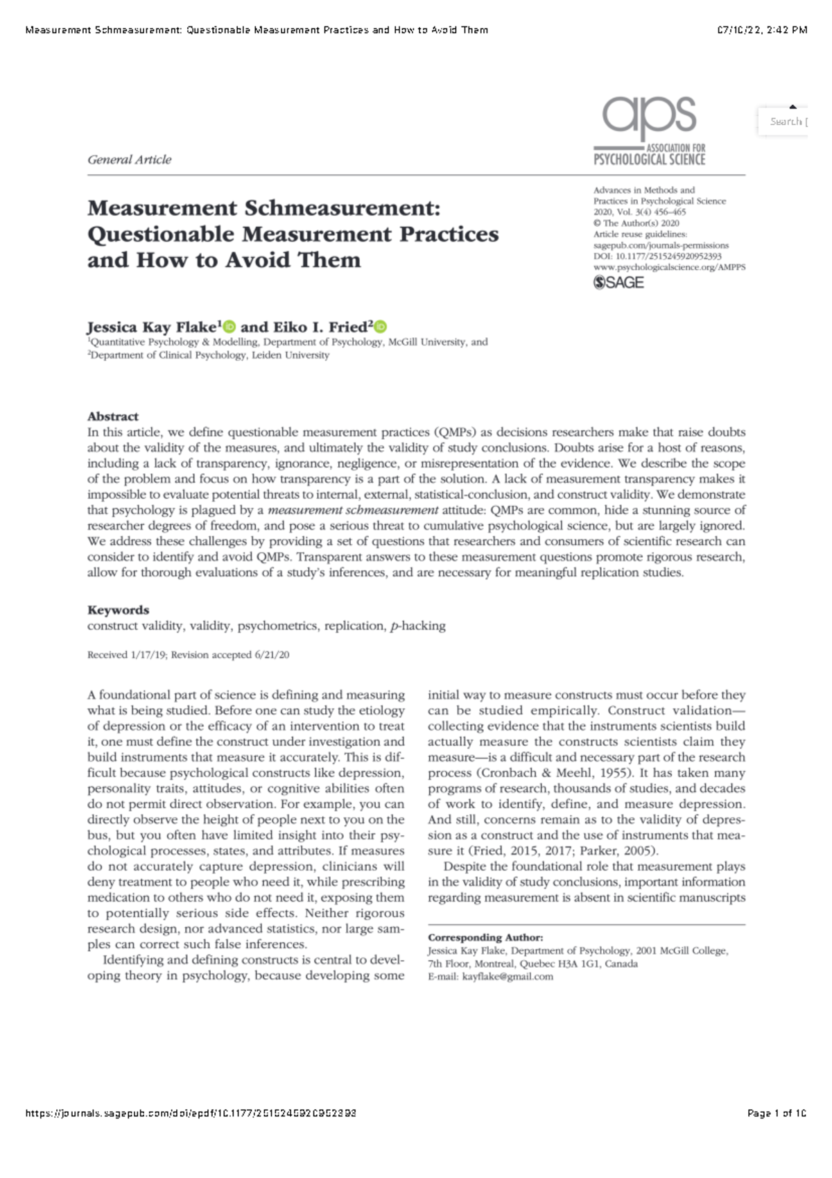 Measurement Schmeasurement: Questionable Measurement Practices and How ...