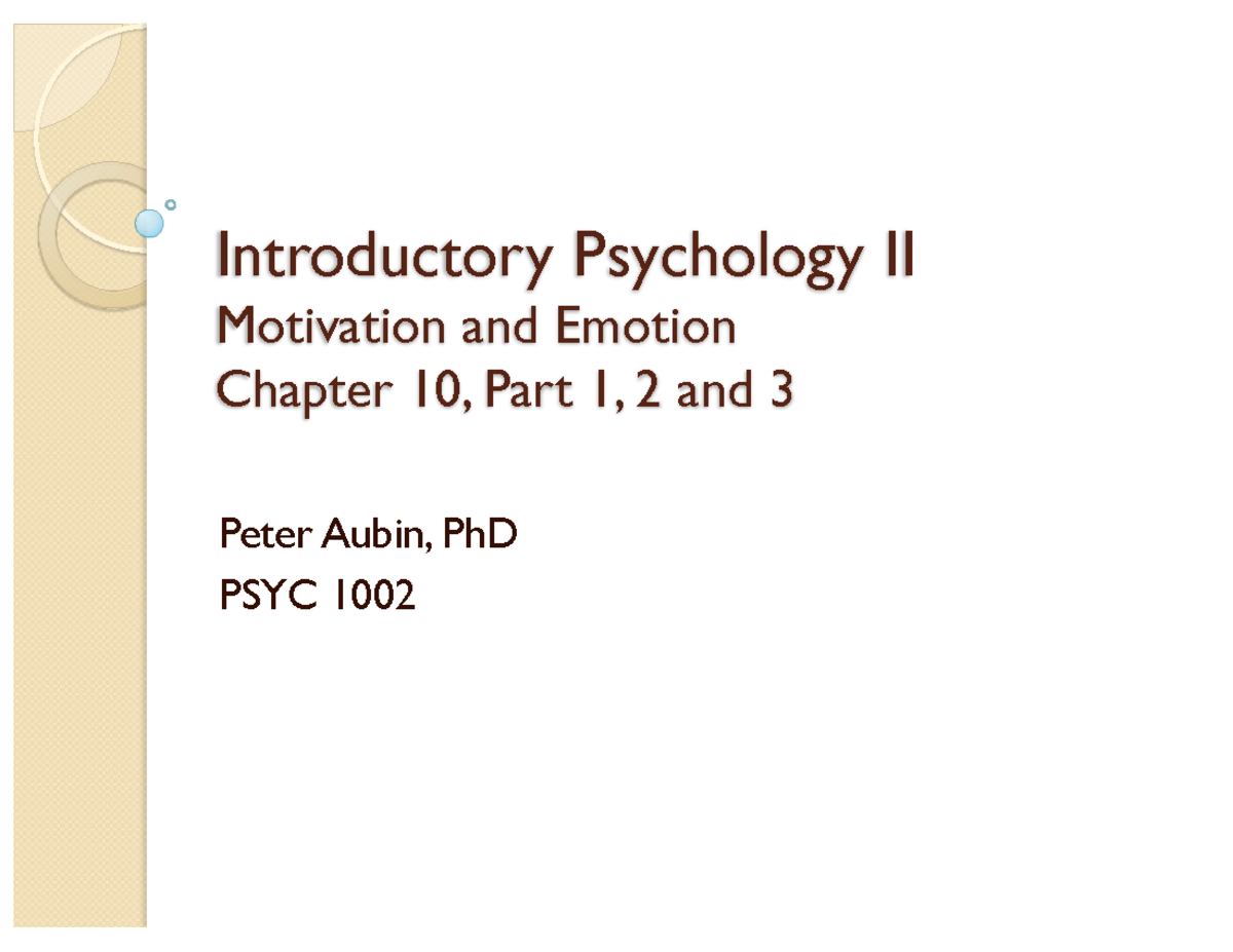 PSYC1002 Winter 2022 - Lesson 2 Chap 101 - Introductory Psychology II ...