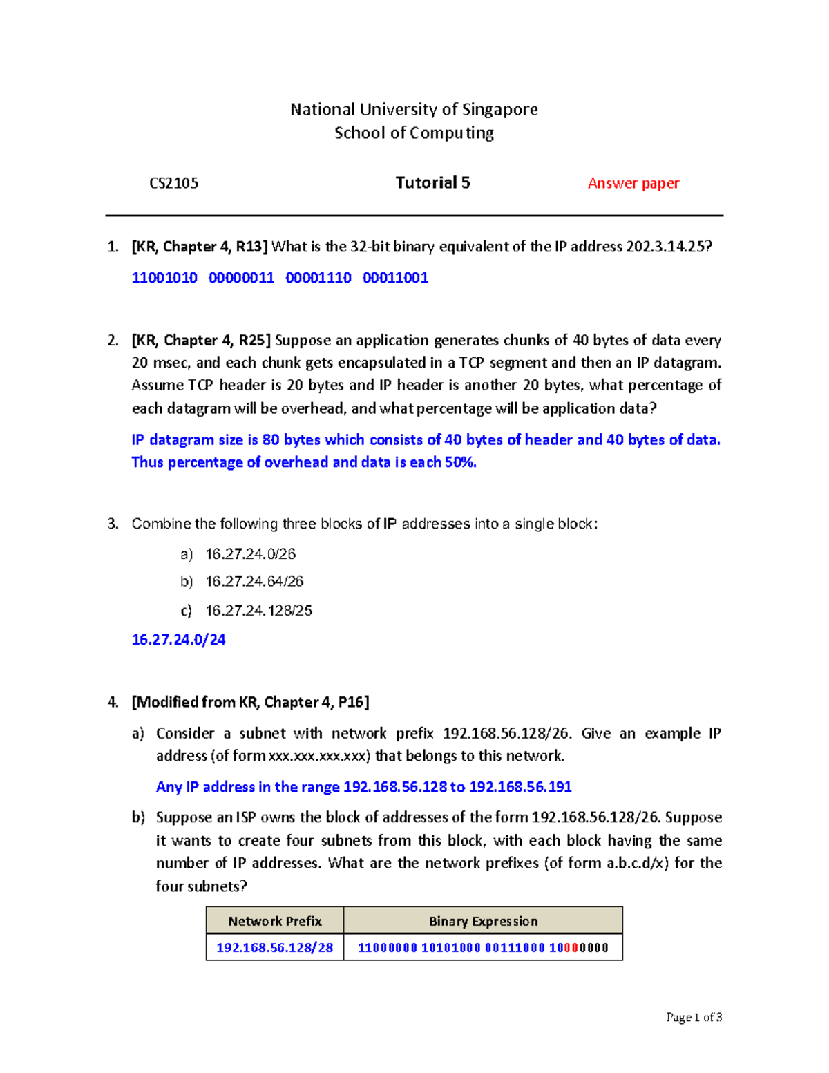 Tutorial 5 ANS - CCCCCCCCC - Page 1 of 3 National University of Singapore School of Computing ...
