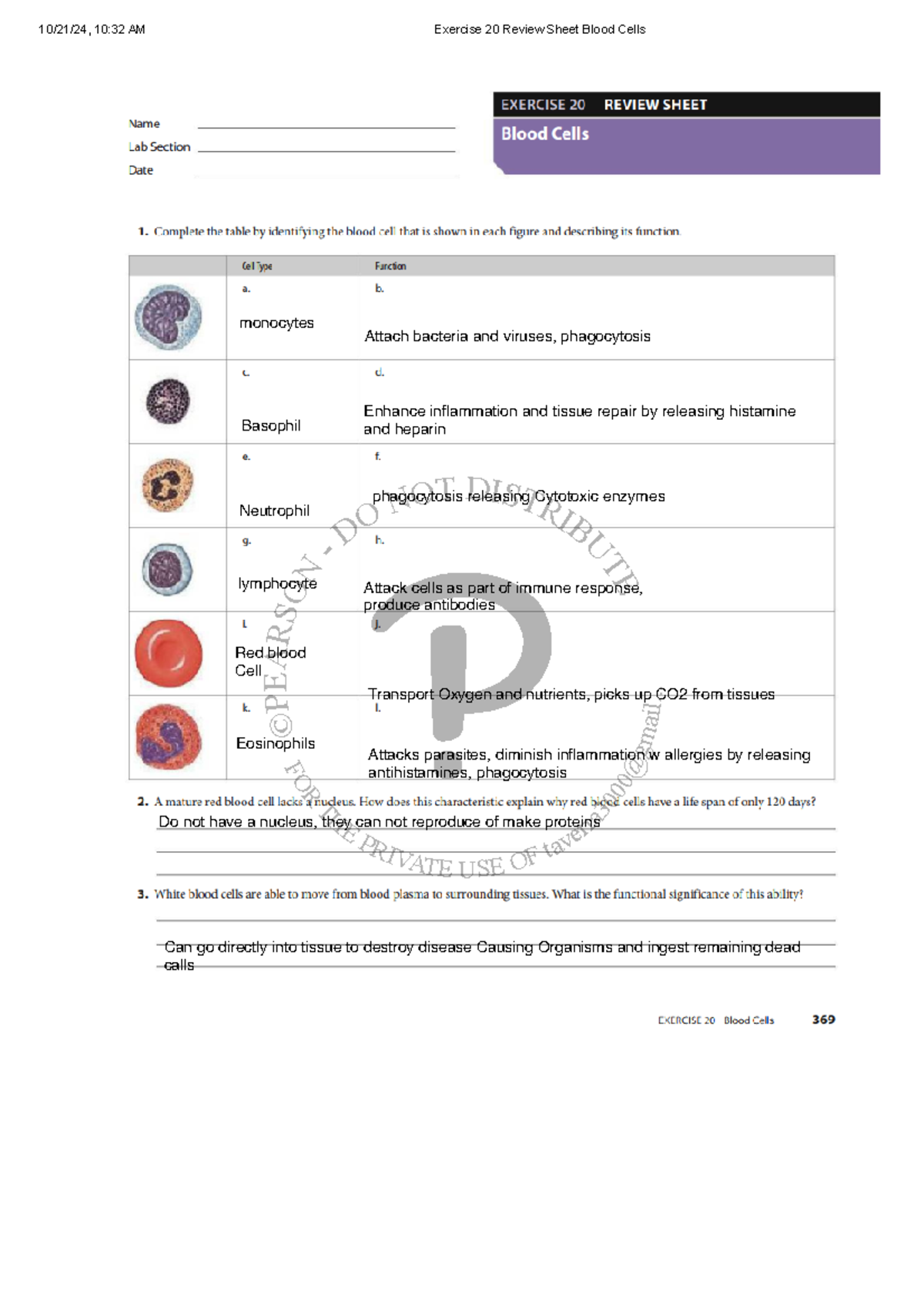 Pearson+ 10 - BIOL 3101 - © P E A R S O N - D O N O T D I S T R IB U T ...