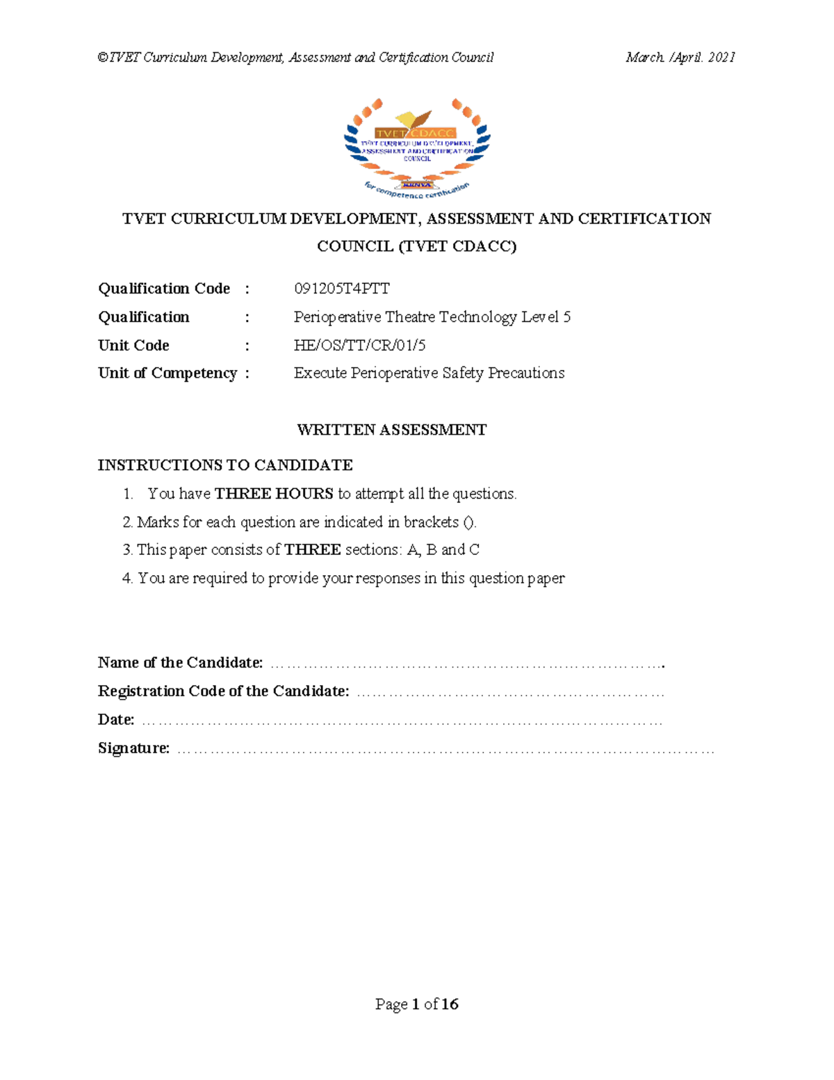 Candidate Written - Reviews - TVET CURRICULUM DEVELOPMENT, ASSESSMENT ...
