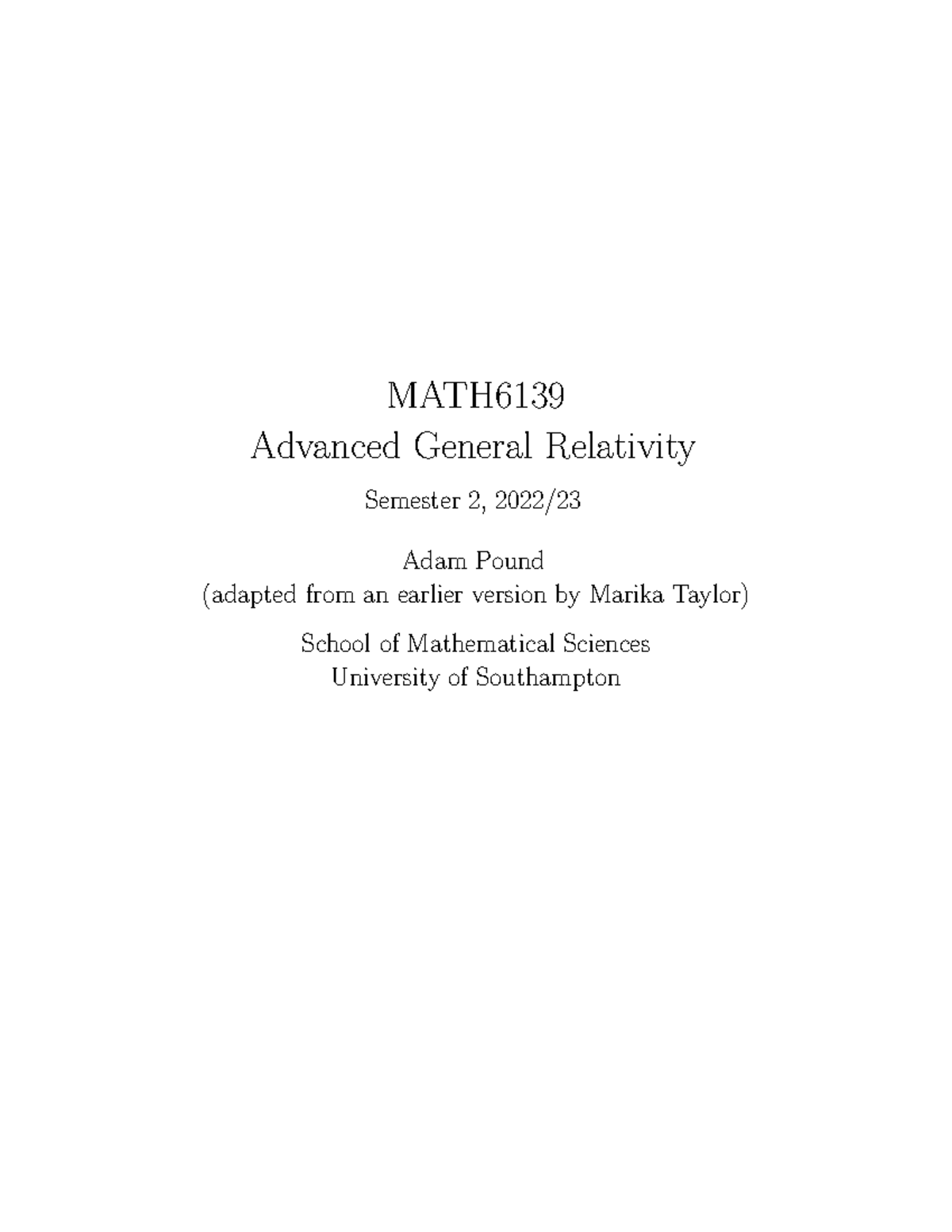 Grnotes-2023 - course notes for advanced general relativity math module ...