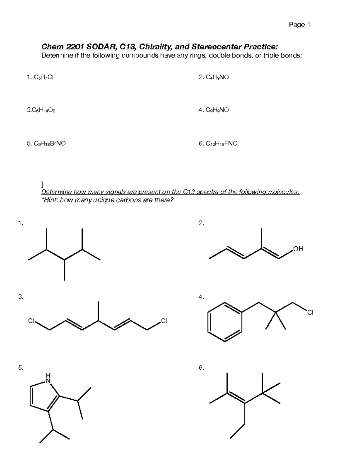 WS 11 Stereochemistry - Chem 2201 SODAR, C13, Chirality, and ...