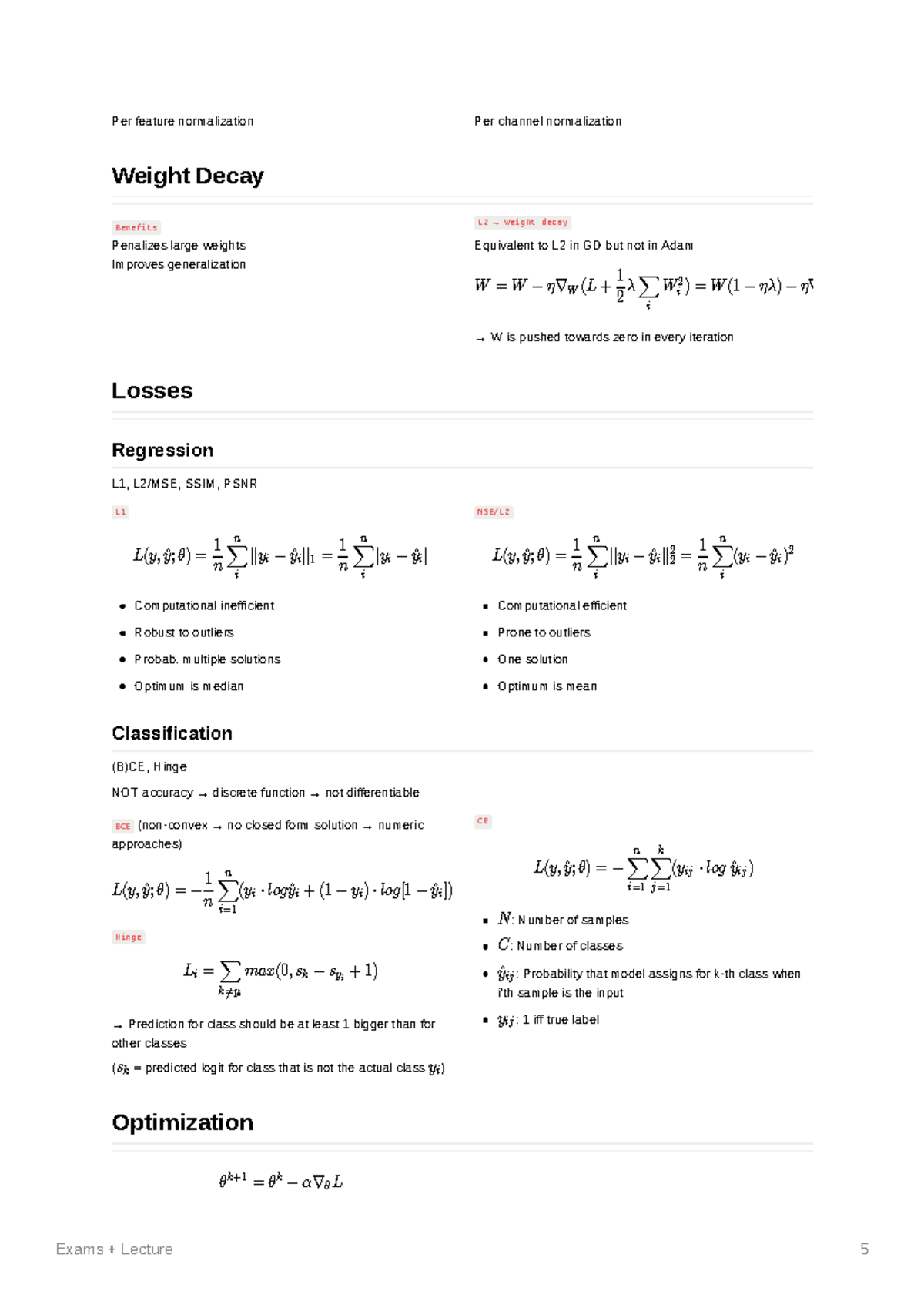 Exams Lecture Summary 03 - Exams + Lecture 5 Per feature normalization ...