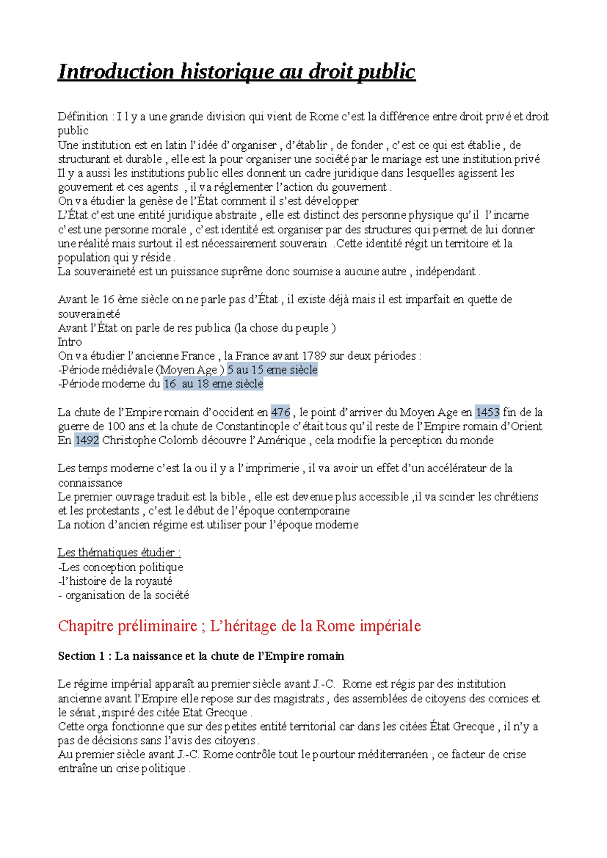 Intro historique - Droit - Introduction historique au droit public Définition : I l y a une ...