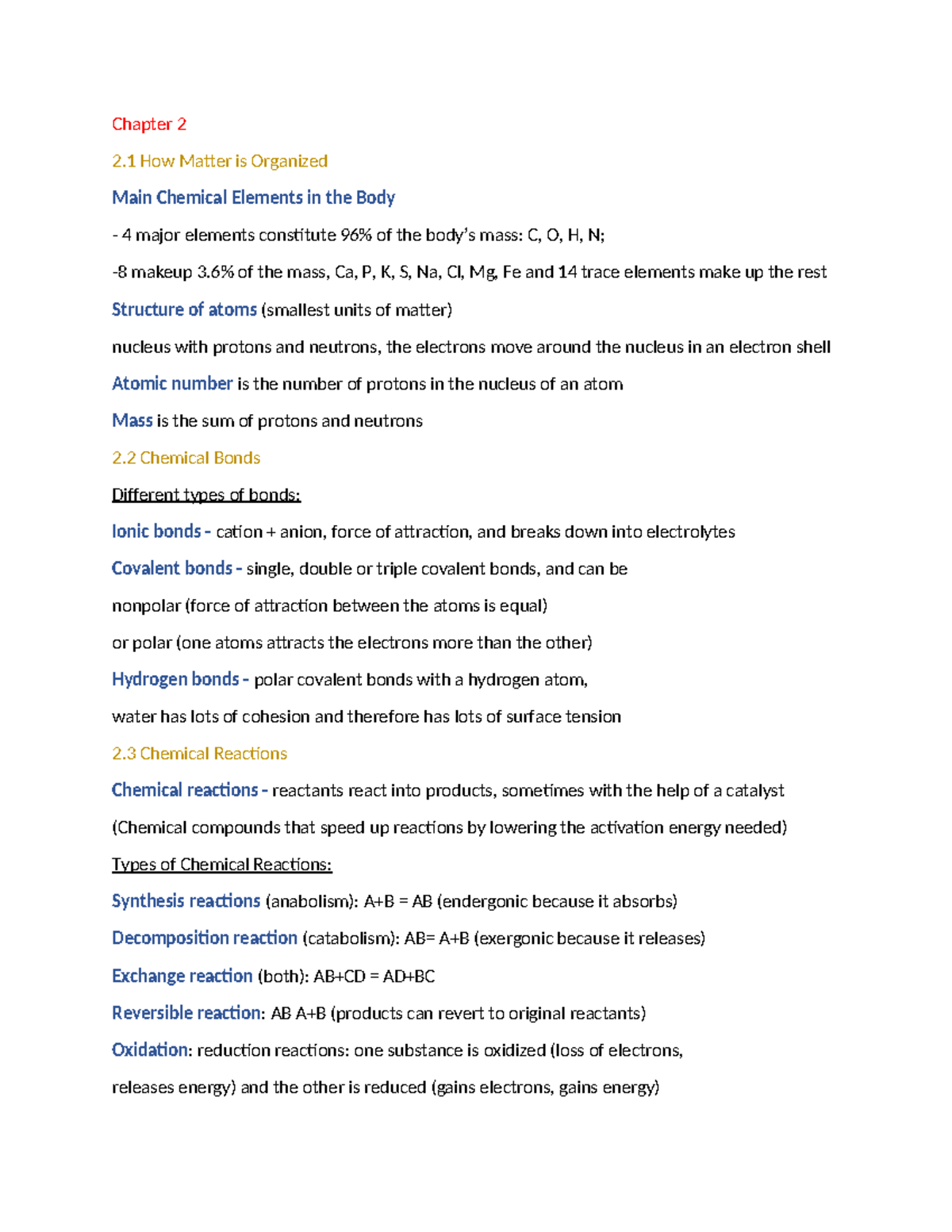 Chapter 2 1 - anatomy and physiology - Chapter 2 2 How Matter is ...