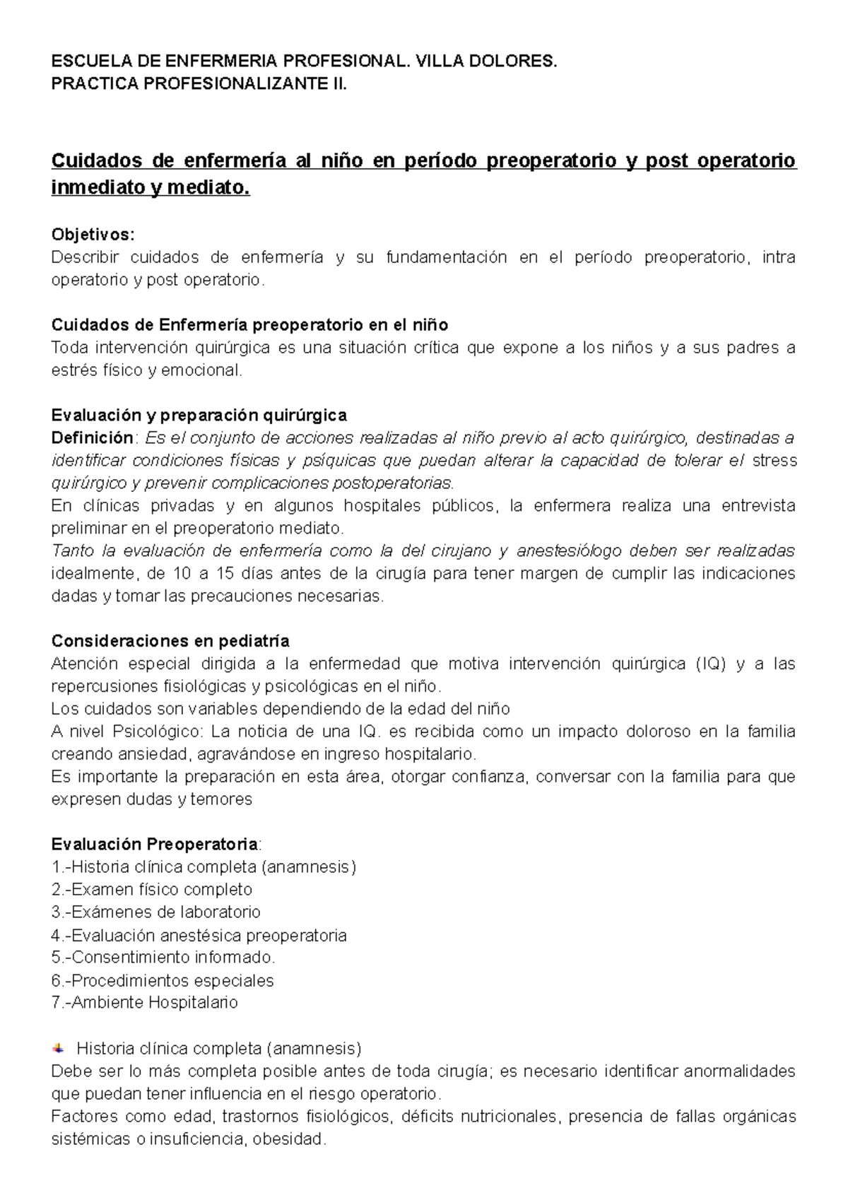 Cuidados de enfermería al niño en período pre operatorio y post ...