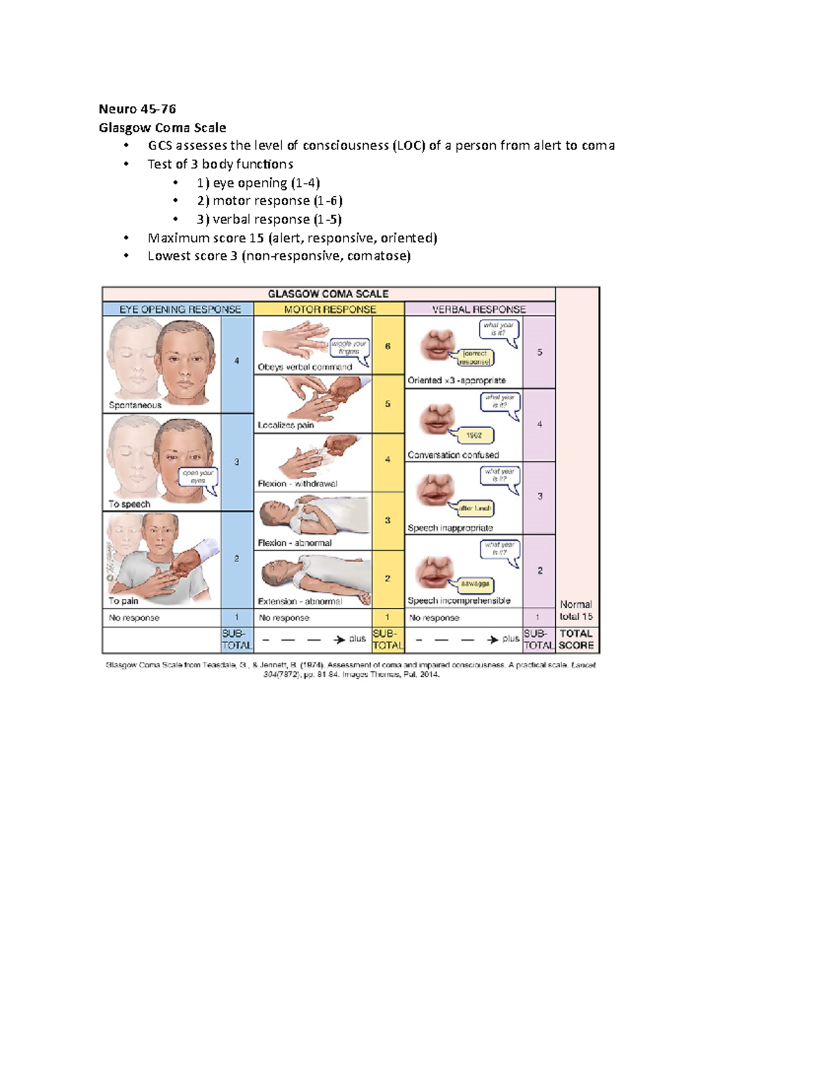 Neuro 45 - Neuro 45- Glasgow Coma Scale - GCS assesses the level of ...