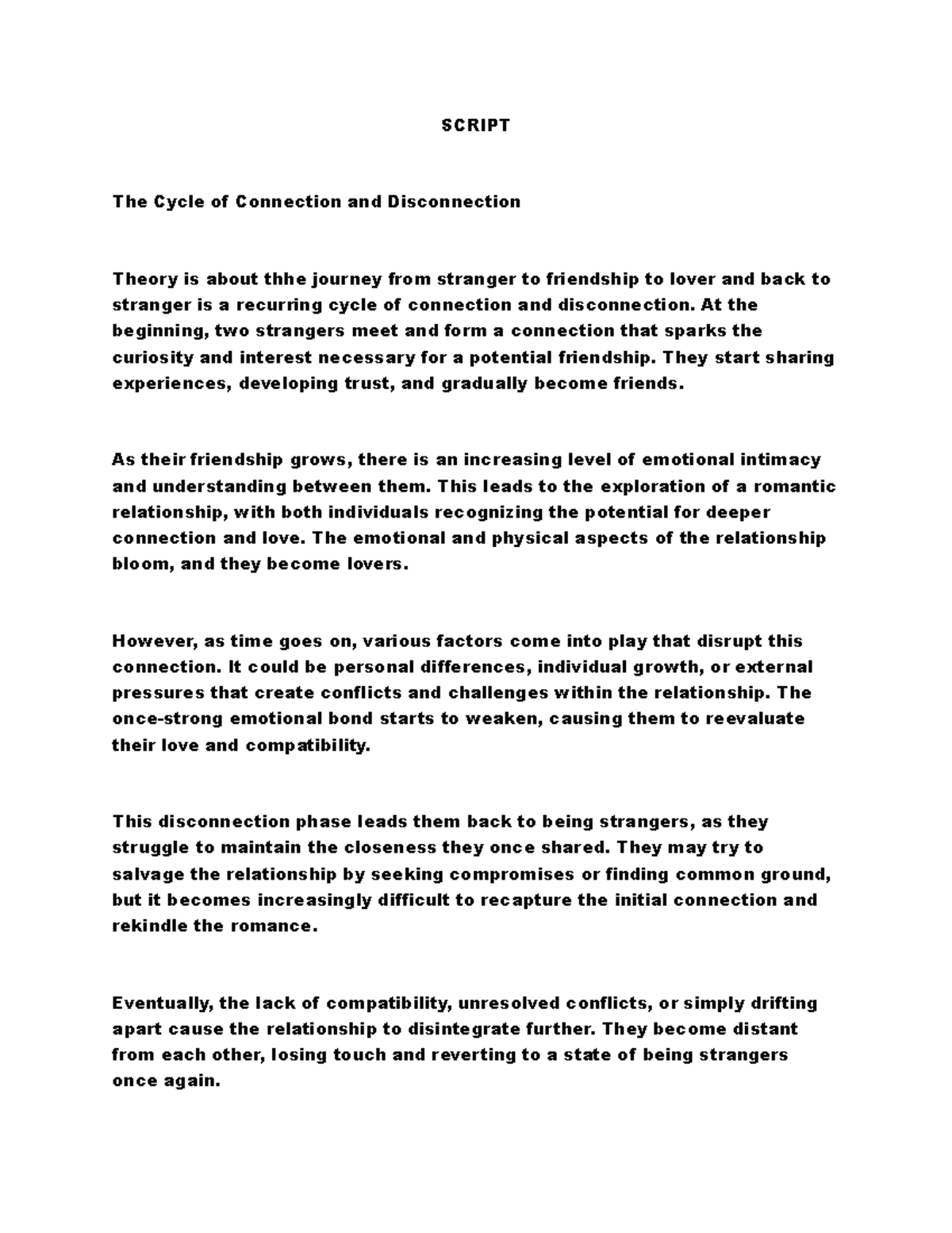 Script - N/a - SCRIPT The Cycle of Connection and Disconnection Theory ...