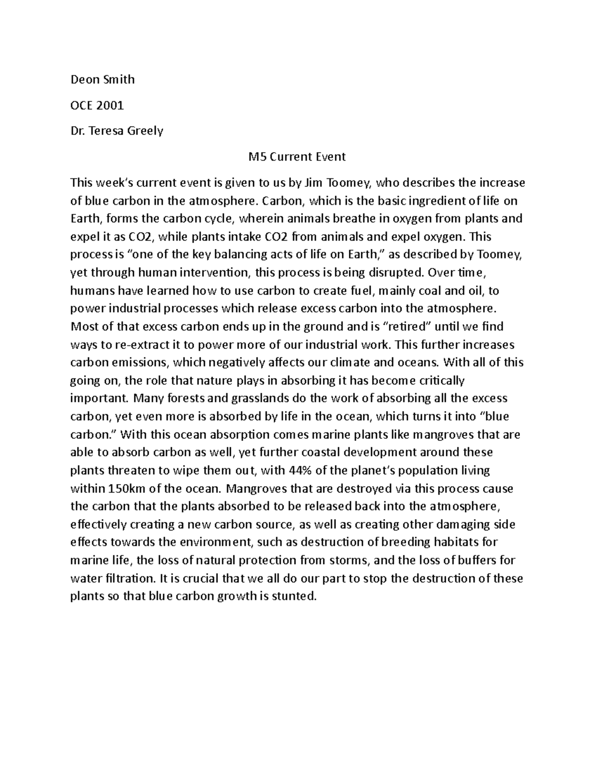 M5 Current Event - Deon Smith OCE 2001 Dr. Teresa Greely M5 Current ...