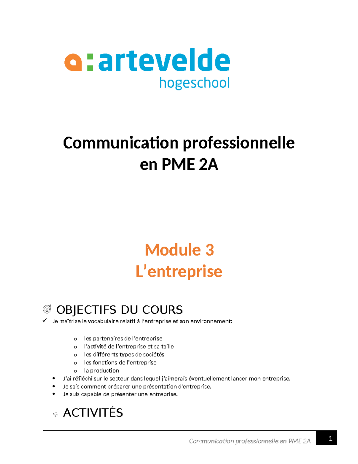 Module 3 ingevuld - Communication professionnelle en PME 2A Module 3 L ...