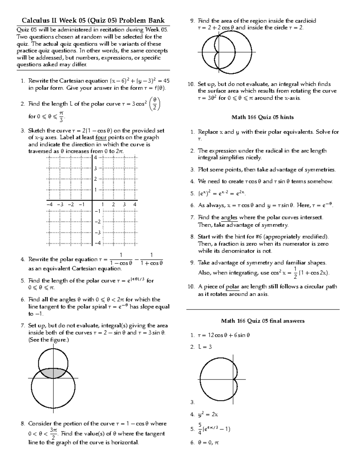 166 Practice qz 05 - Calculus II pratice quiz # 5 - Calculus II Week 05 ...