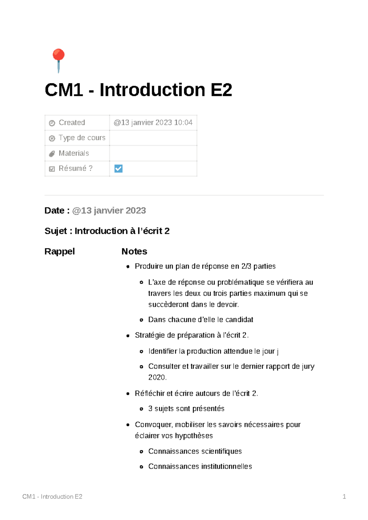 CM1 - Introduction E2 - » CM1 - Introduction E Created Type de cours ...