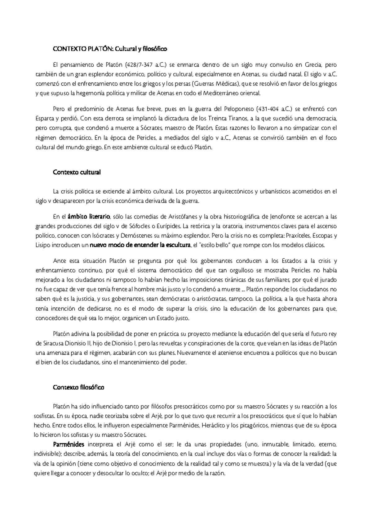 Contexto - dasdasdas - CONTEXTO PLATÓN: Cultural y filosófico El ...