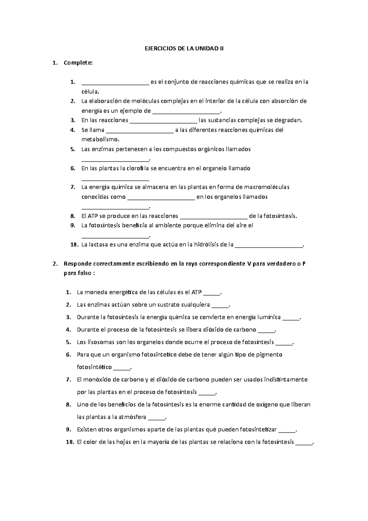 Ejercicios DE LA Unidad II Actualizado - EJERCICIOS DE LA UNIDAD II ...