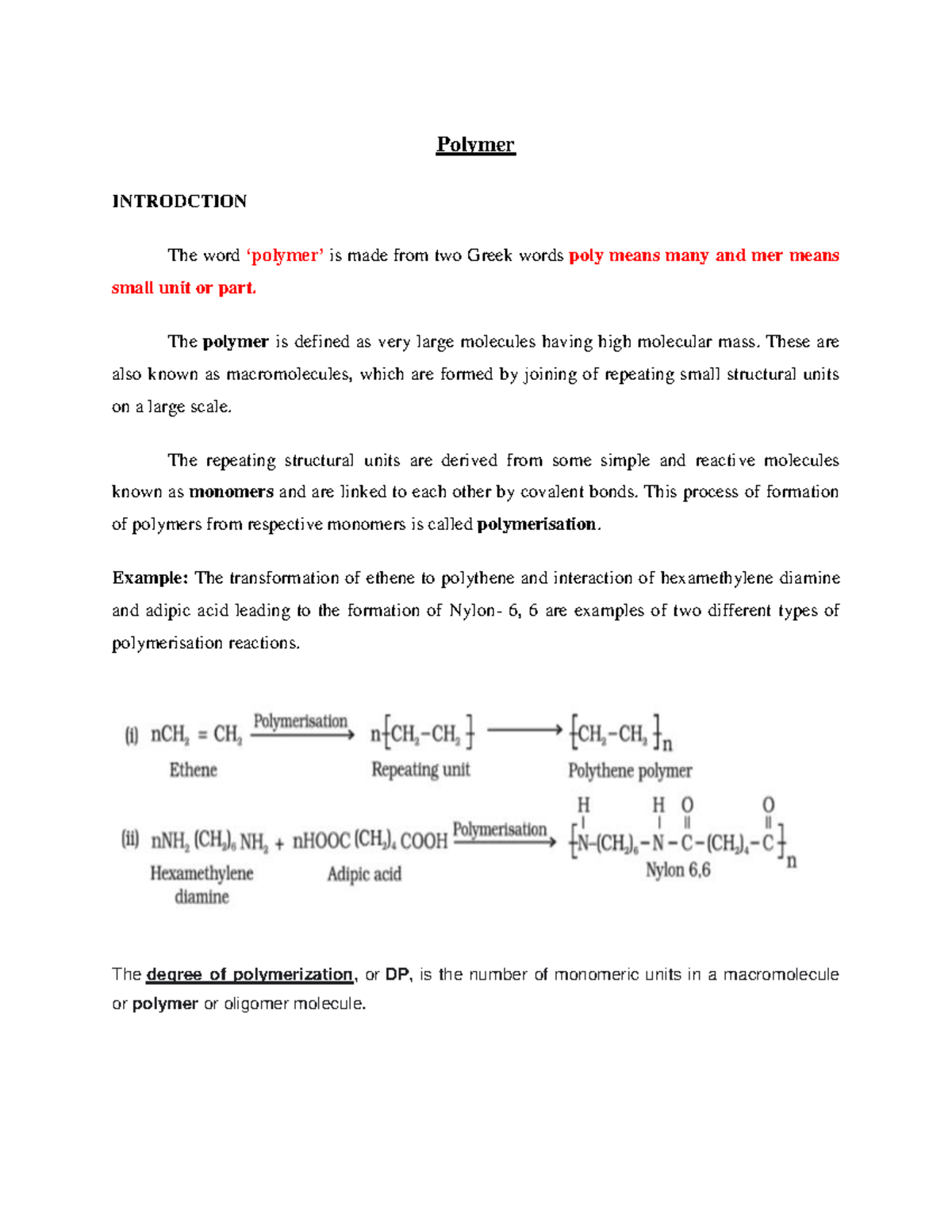 9 polymer - CHEMISTRY CLASS NOTES FOR UNIVERSITY EXAMS, SCHOOL EXAMS ...