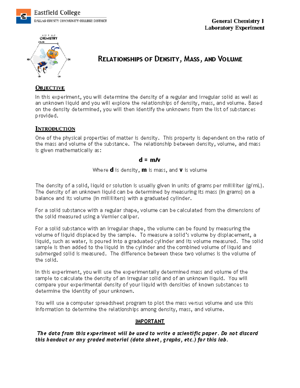 Density 10-31-19 ACC(1) - General Chemistry I Laboratory Experiment ...